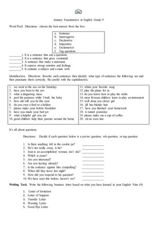 Grade 9 english TEST | DOCX