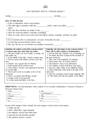 Grade 9 english TEST | DOCX