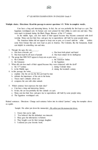 Grade 9 english TEST | DOCX