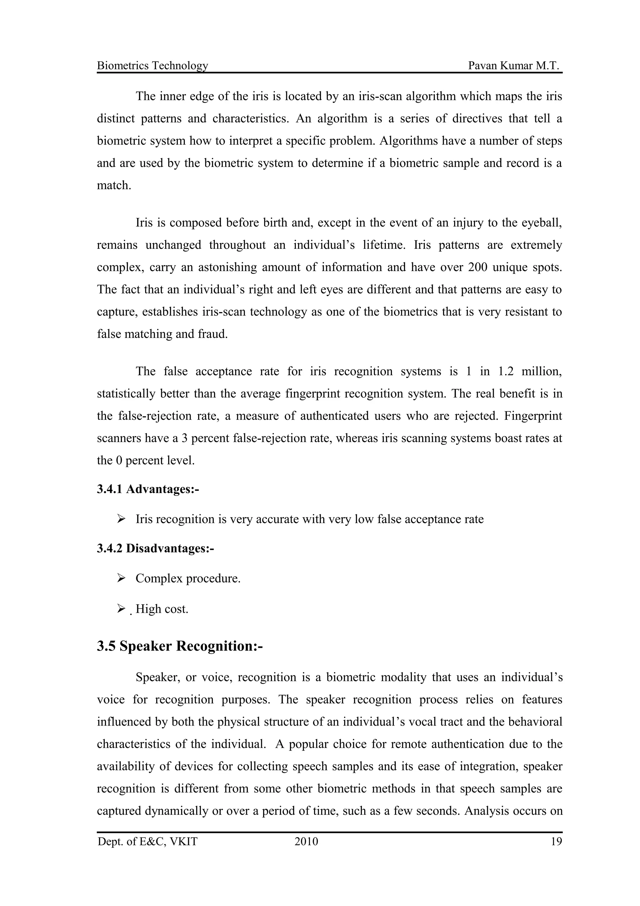 Biometrics Technology Seminar Report. | DOC