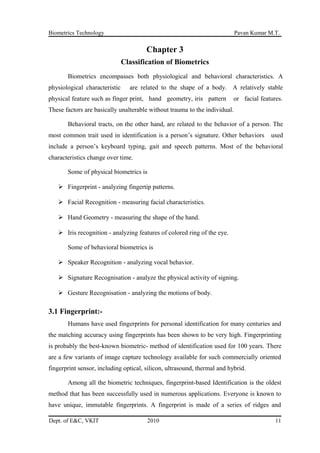 Biometrics Technology Seminar Report. | DOC