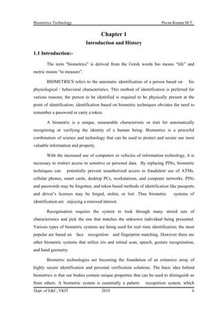 Biometrics Technology Seminar Report. | DOC