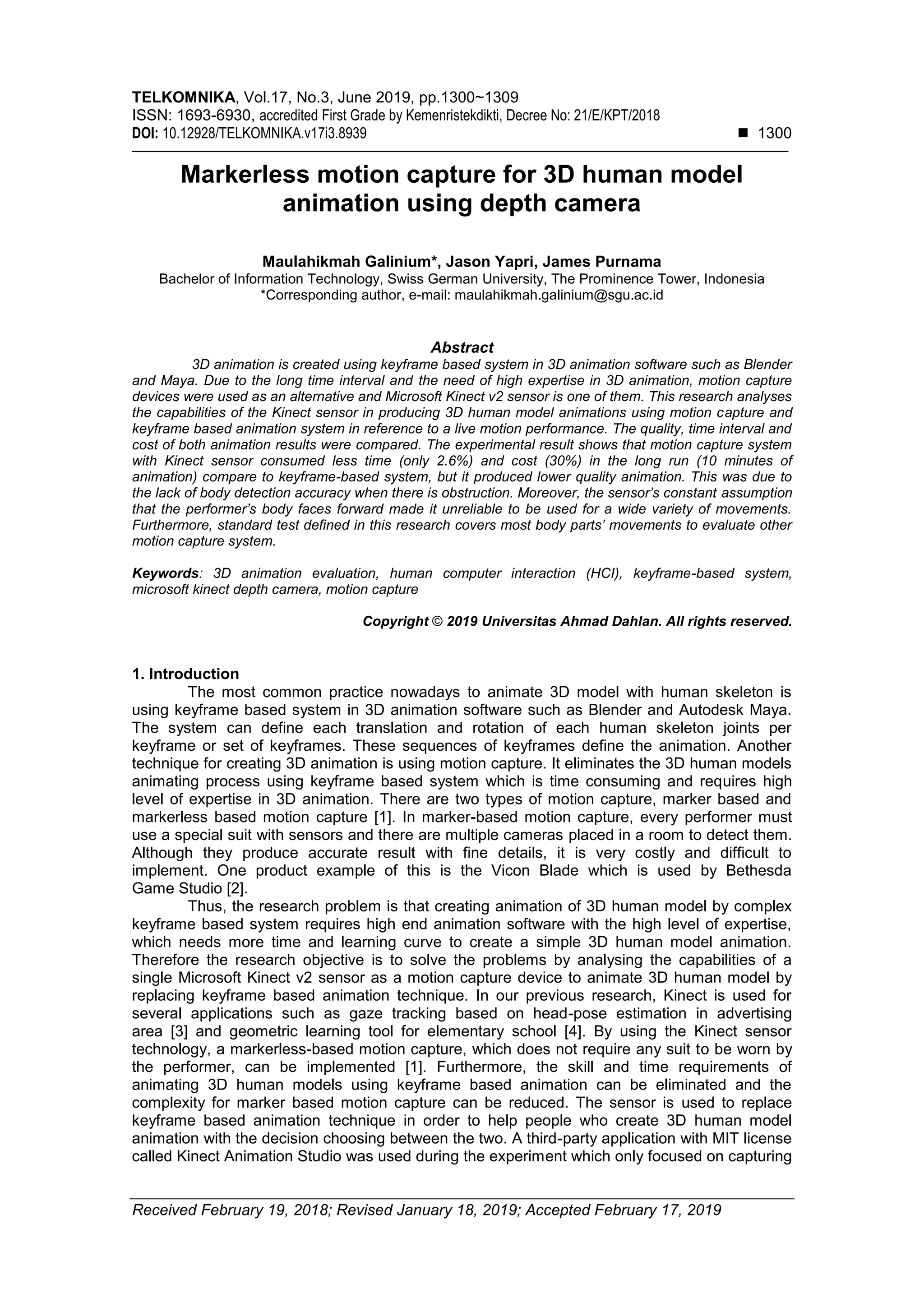 Markerless Motion Capture For 3d Human Model Animation Using Depth Camera Pdf