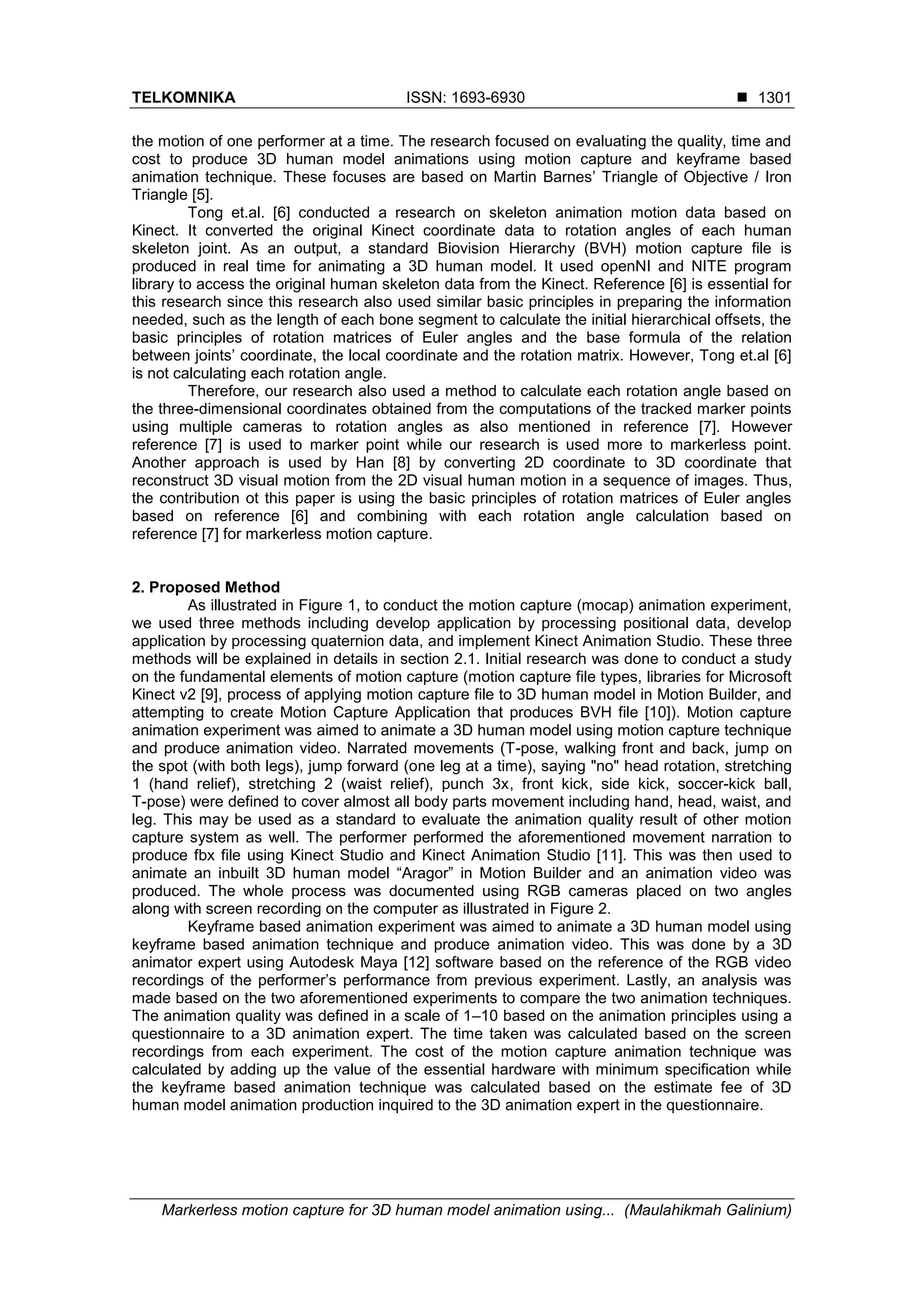 Markerless Motion Capture For 3d Human Model Animation Using Depth