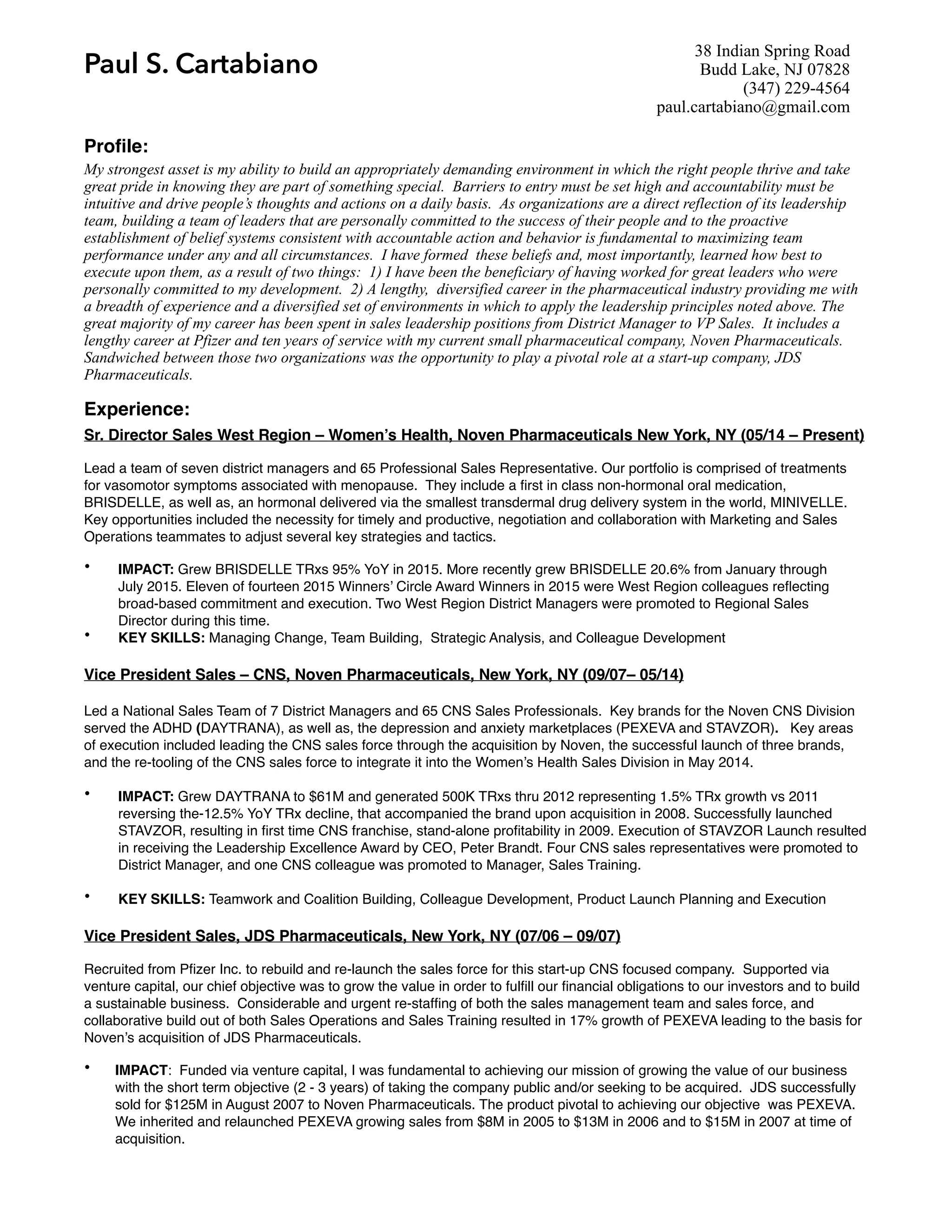 Resume Paul S Cartabiano 2016 | PDF