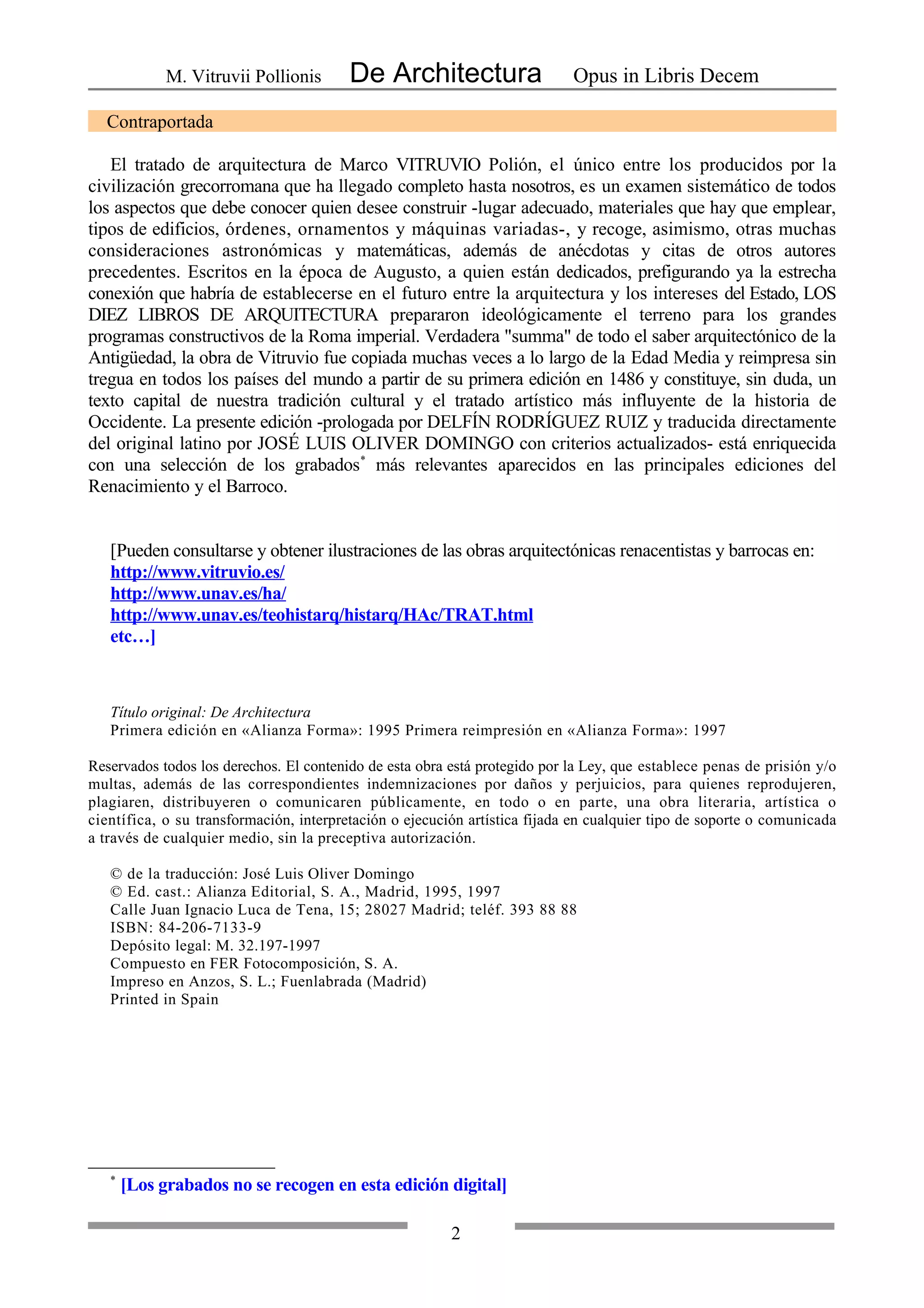 De Architectura libri decem (Los Diez Libros de Arquitectura) | PDF ...