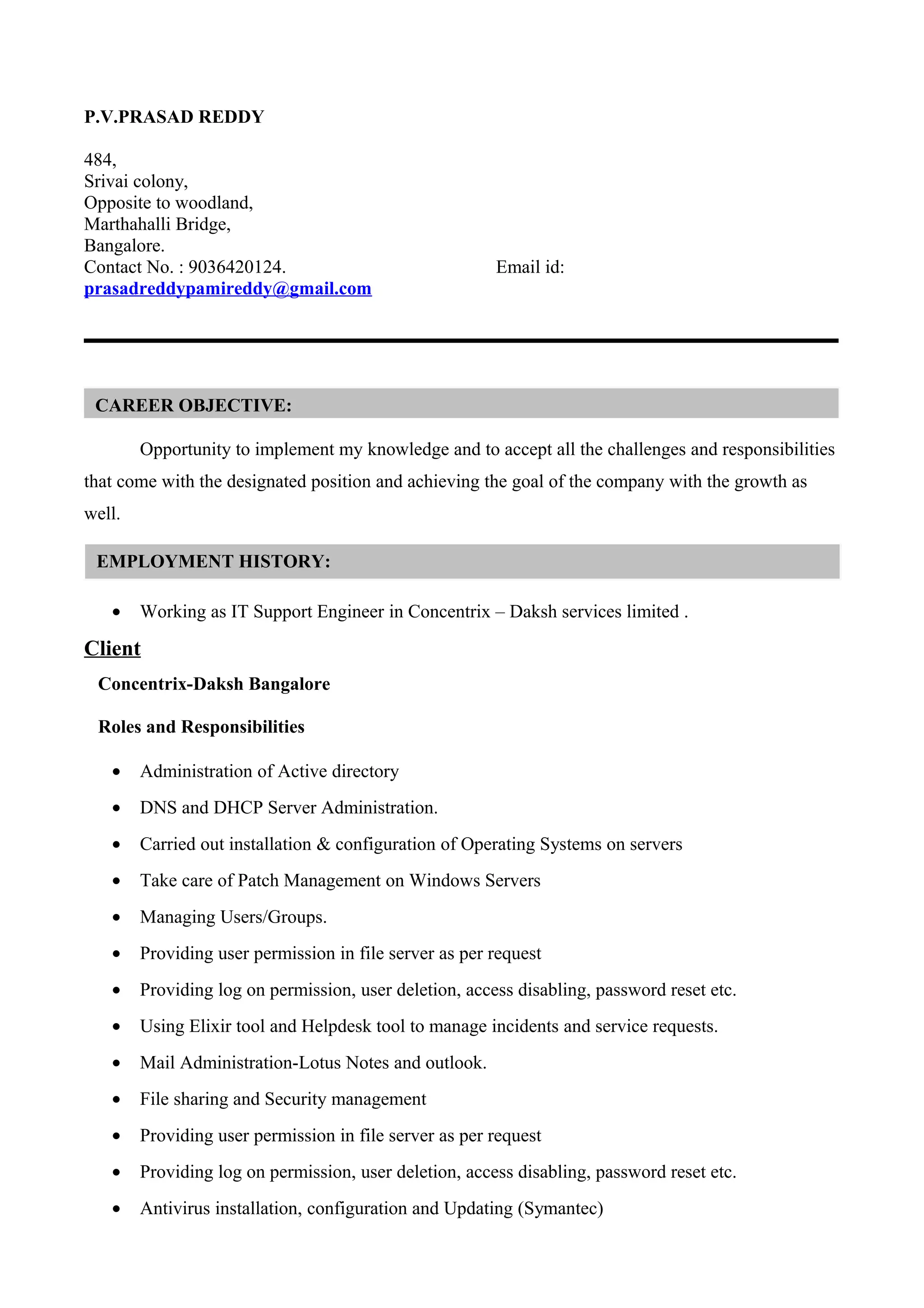 Resume | DOC | IT and Internet Support | Internet