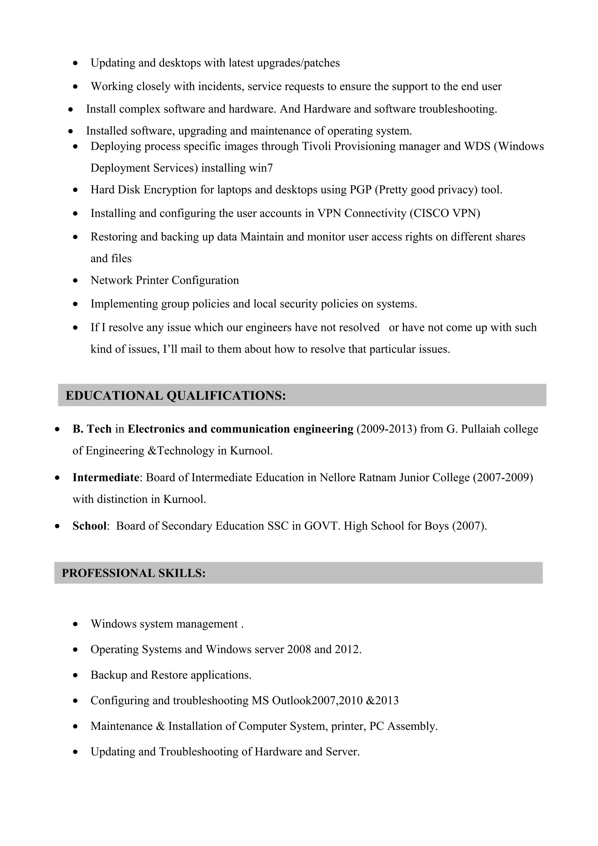 Resume | DOC | IT and Internet Support | Internet