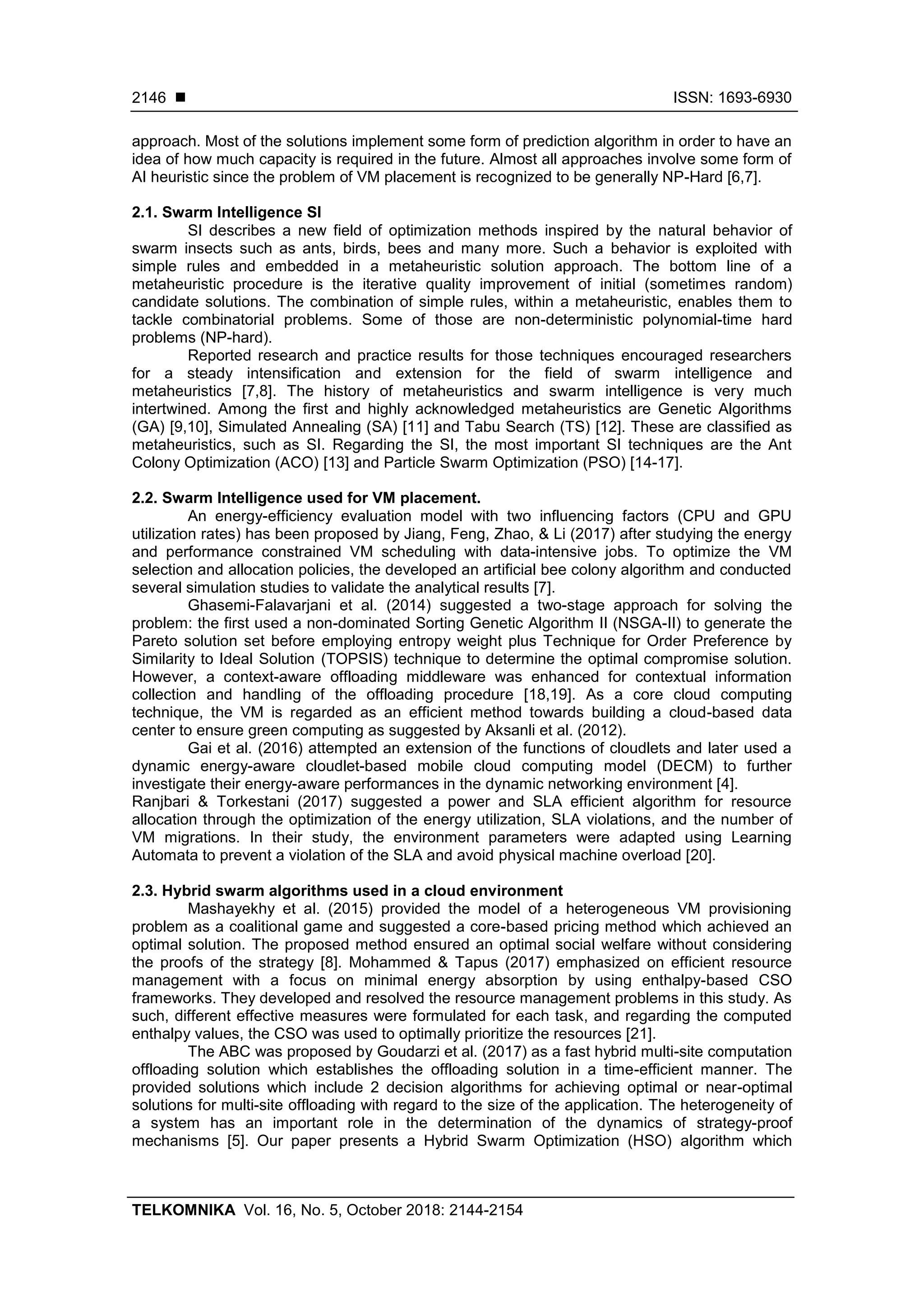 HSO: A Hybrid Swarm Optimization Algorithm for Reducing Energy Consumption in the Cloudlets | PDF