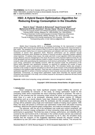 HSO: A Hybrid Swarm Optimization Algorithm for Reducing Energy ...