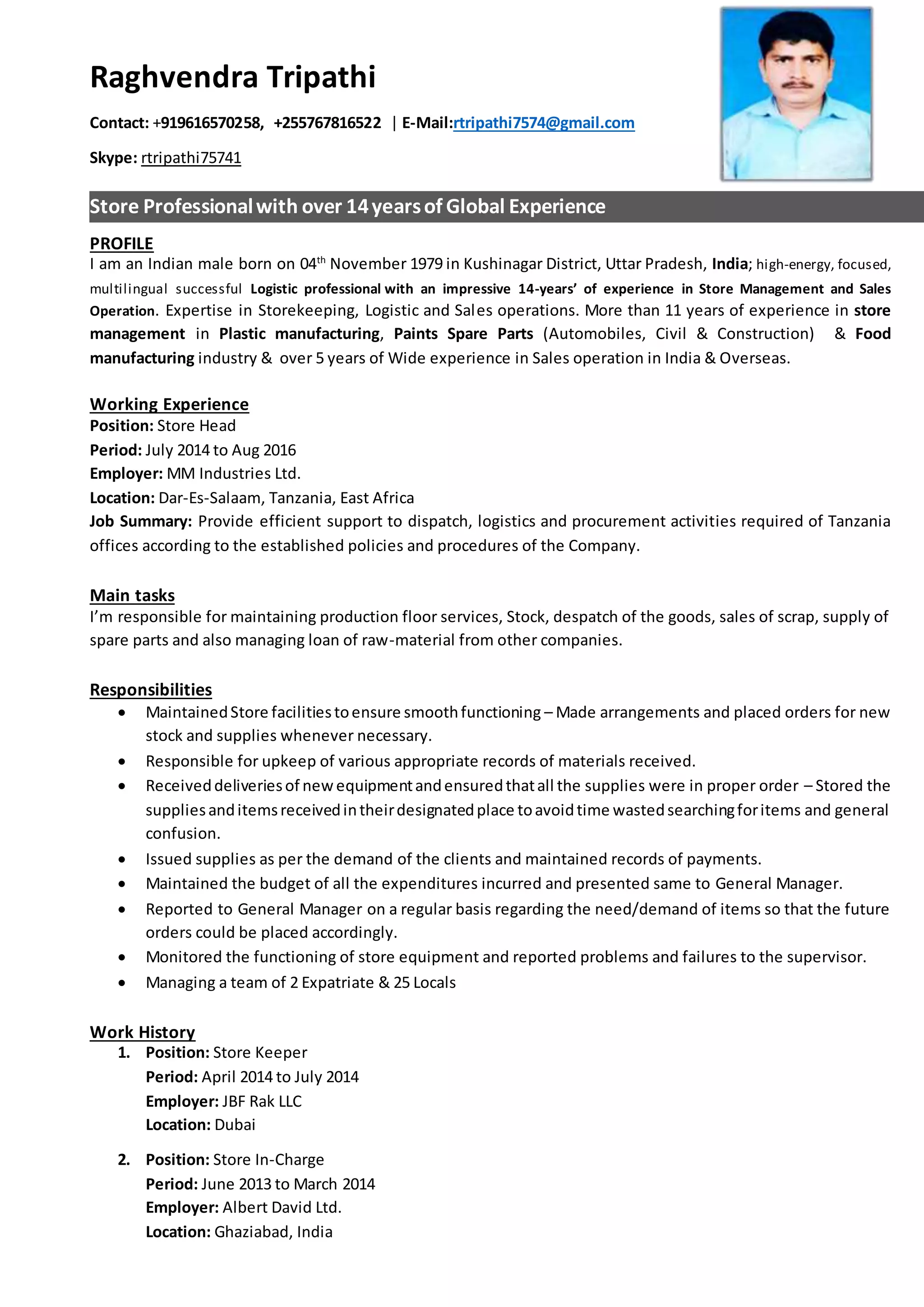 Raghvendra Tripathi Resume Docx Business Business And Finance