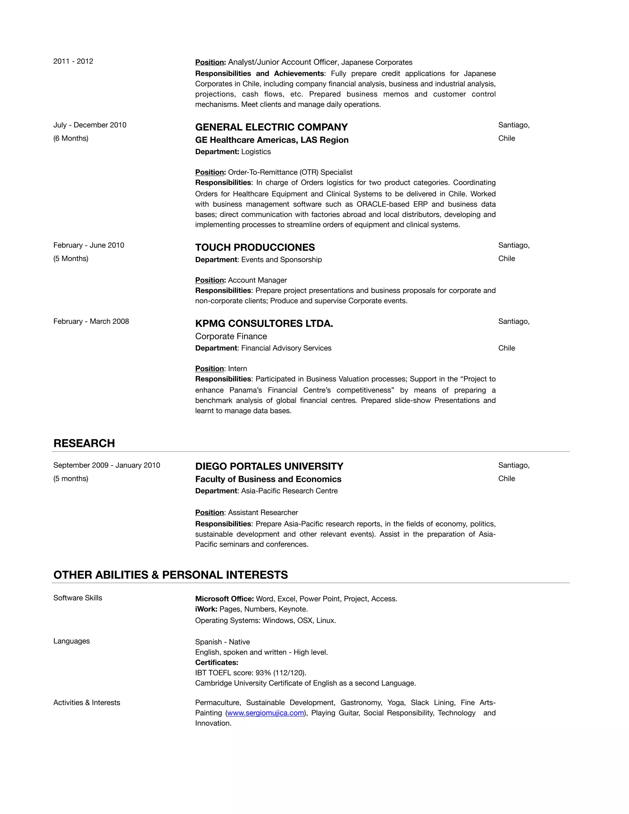 CV Sergio Mujica (ENG) | PDF