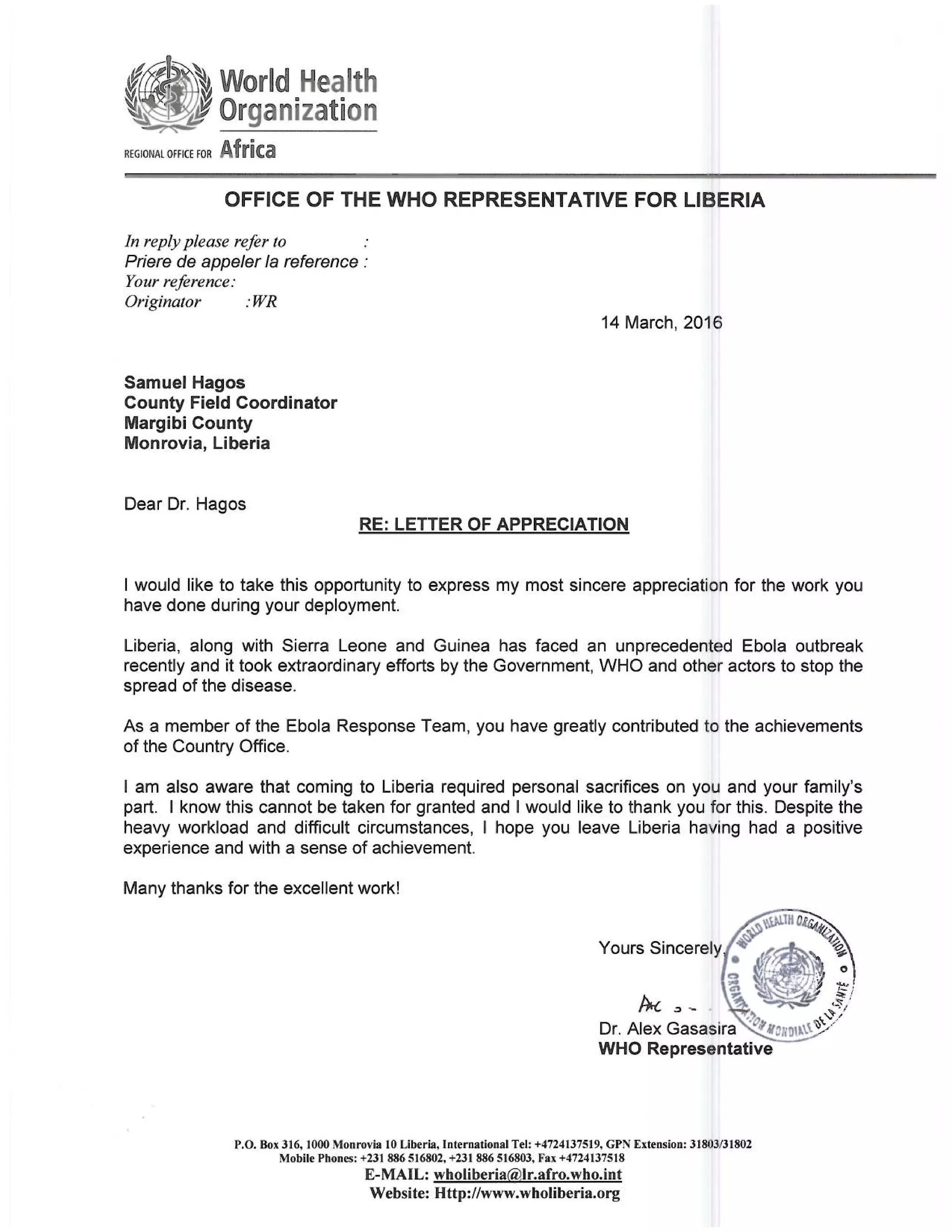 SAMUEL HAGOS APPRECIATION LETTER | PDF