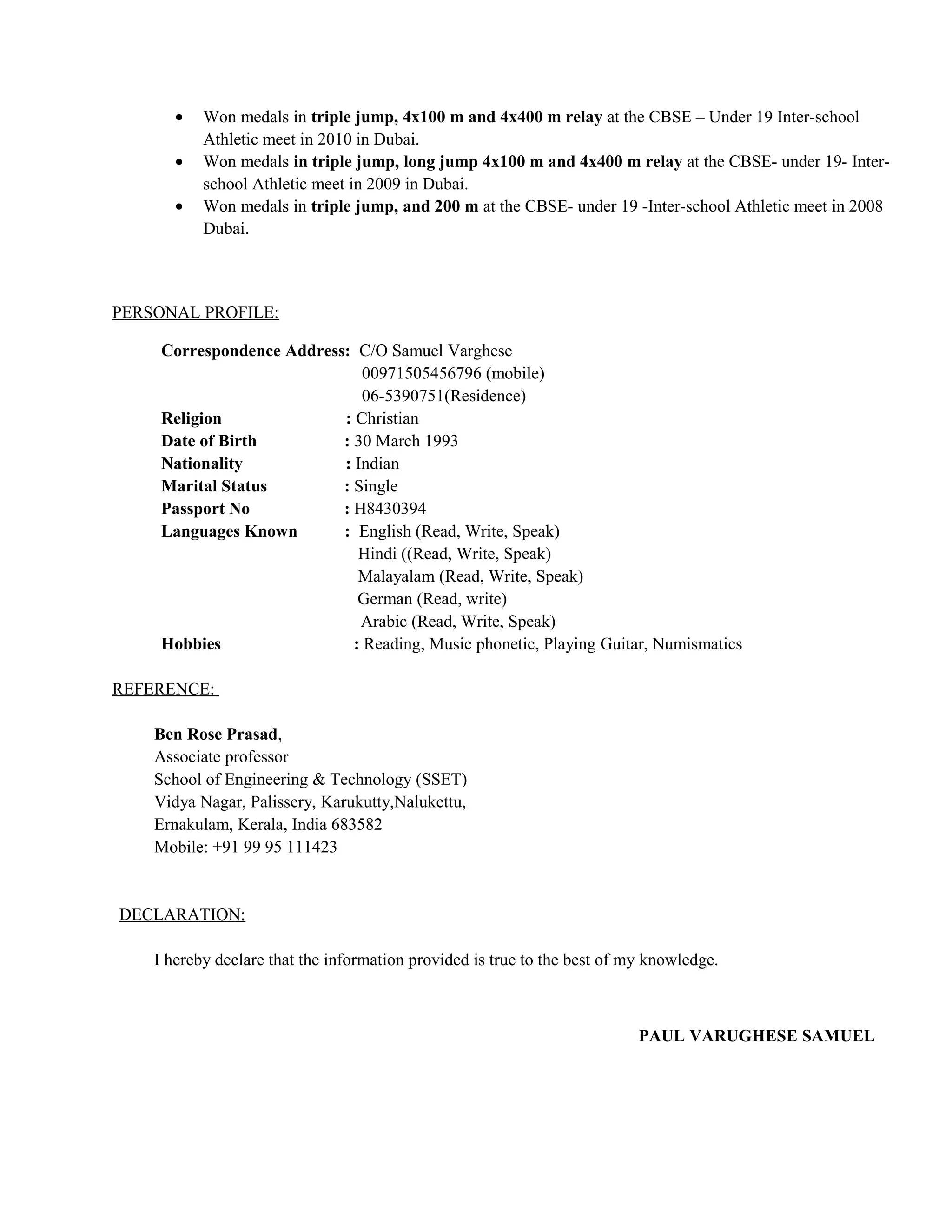 RESUME PAUL | DOC | Sports