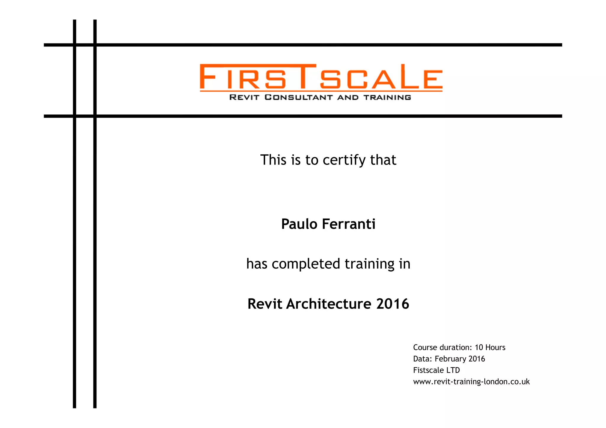Paulo Ferranti Revit Architecture 2016 Certificate | PPT