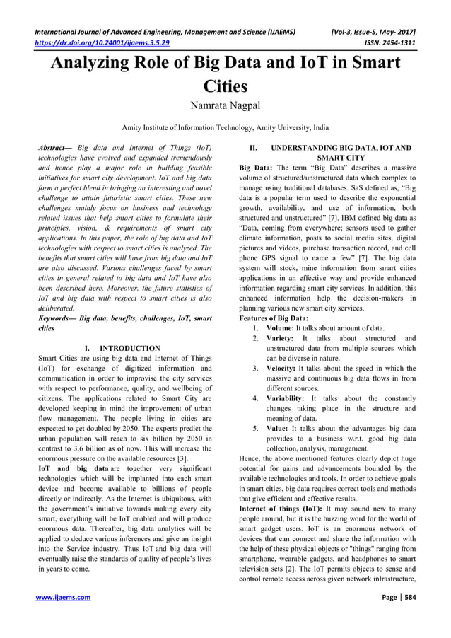 Analyzing Role of Big Data and IoT in Smart Cities | PDF