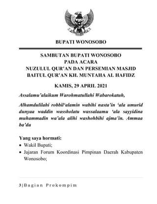29 april 2021, sambutan bupati wonosobo nuzulul quran | PDF