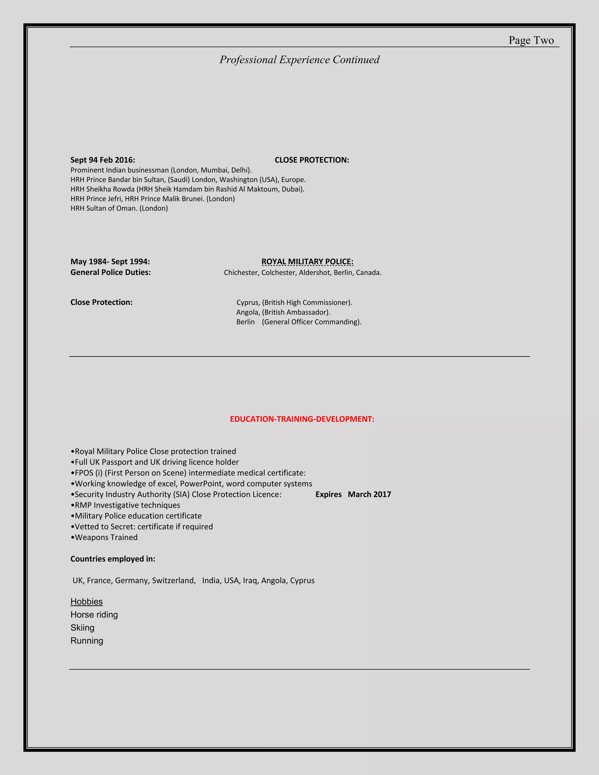 Close protection CV Mat Sumner 33 | PDF | Defense Industry | Industries