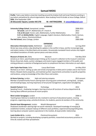 Samuel Moss CV 04-2015 | PDF | Business | Business and Finance