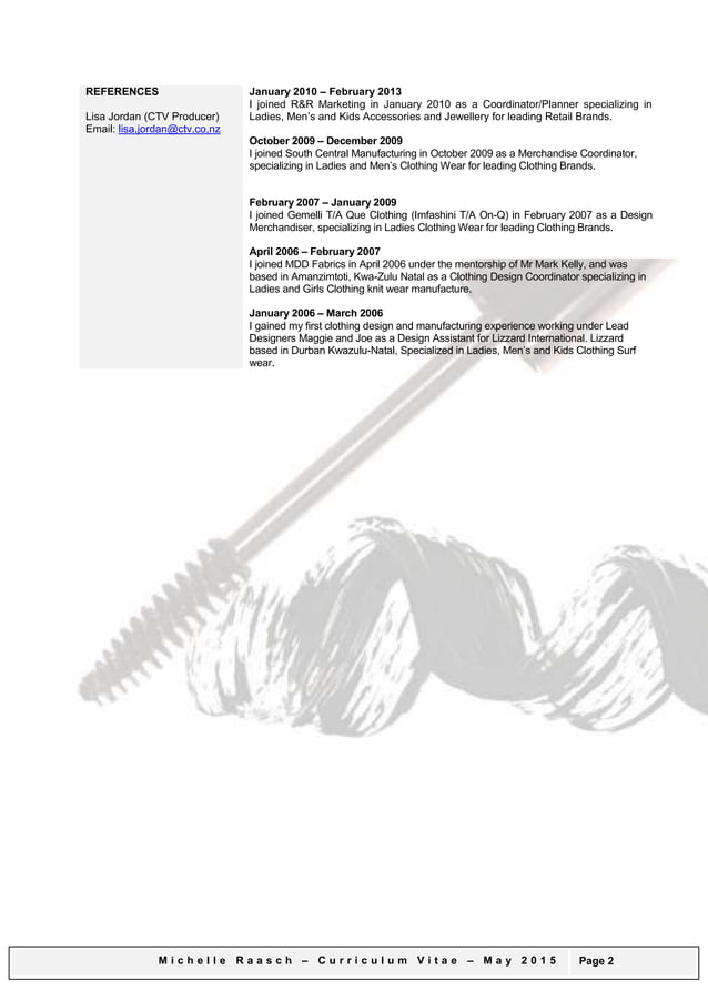 Michelle Raasch CV May 2015 (Makeup) | PDF