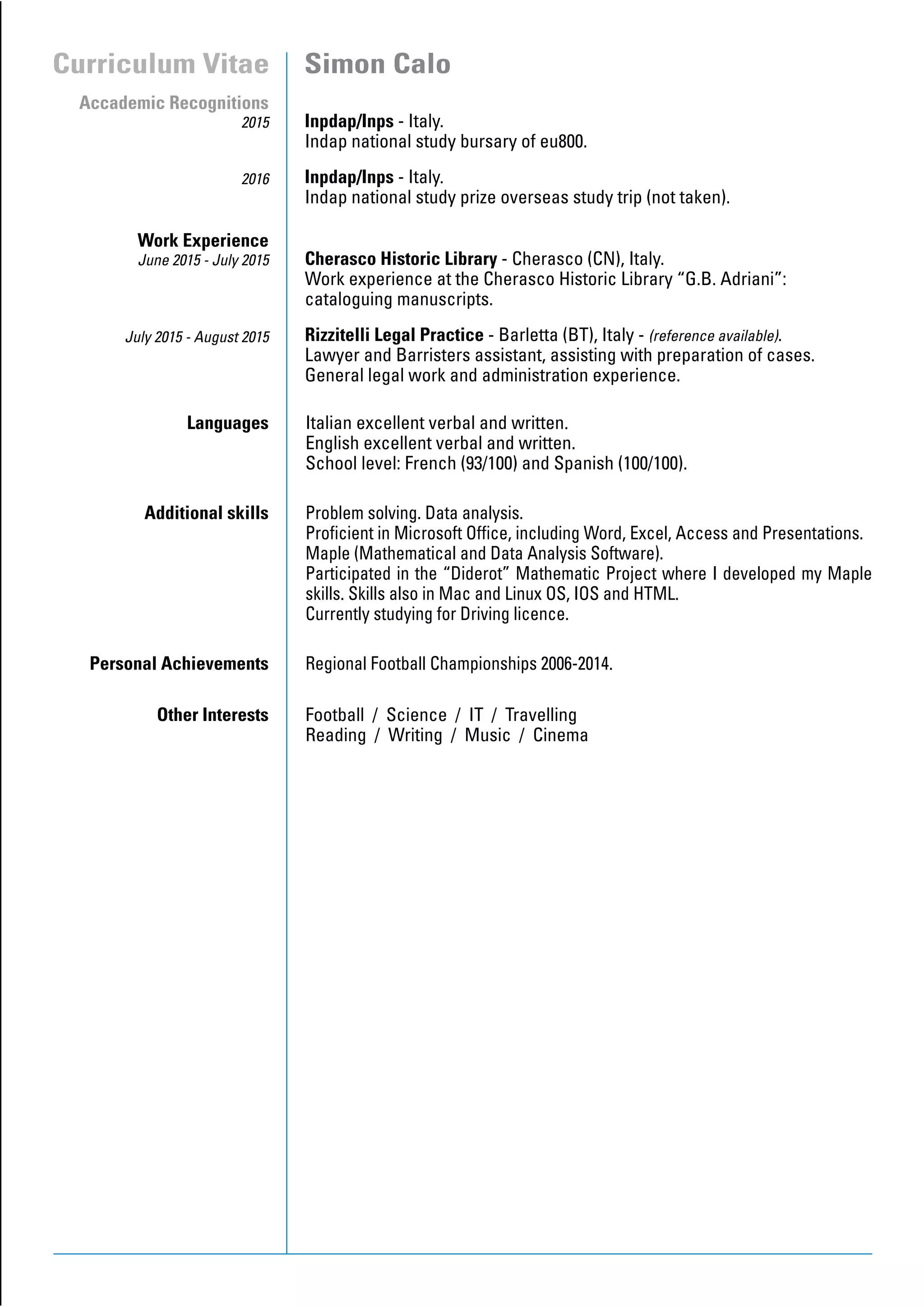 SimonCalo-CV-Reference | PDF | Secondary Education | Education