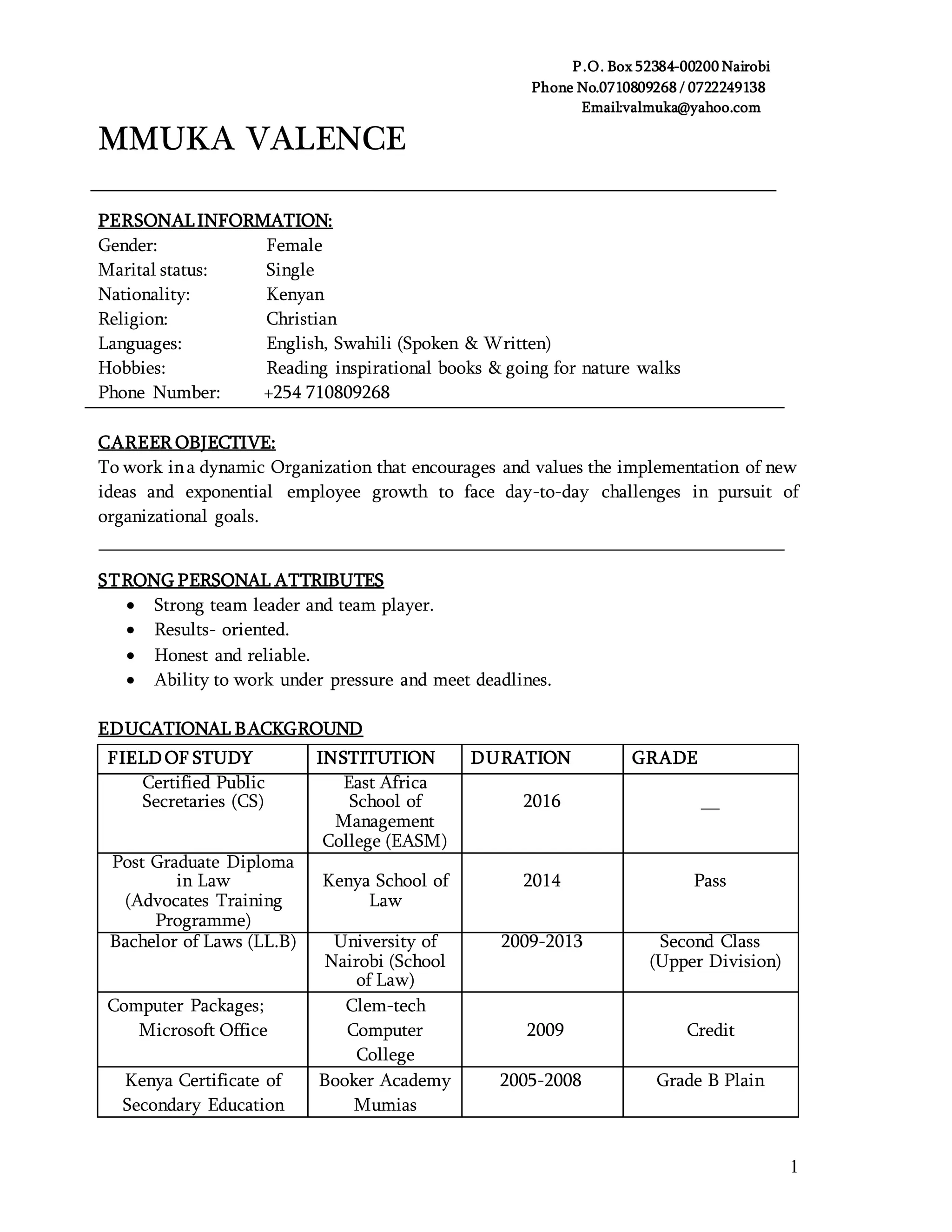 MMUKA VALENCE CV --UPDATED VERSION 2016 | DOCX
