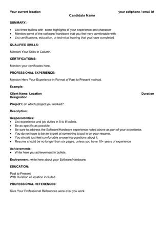 Sample One | DOC | Resume Writing and Advice | Job Search