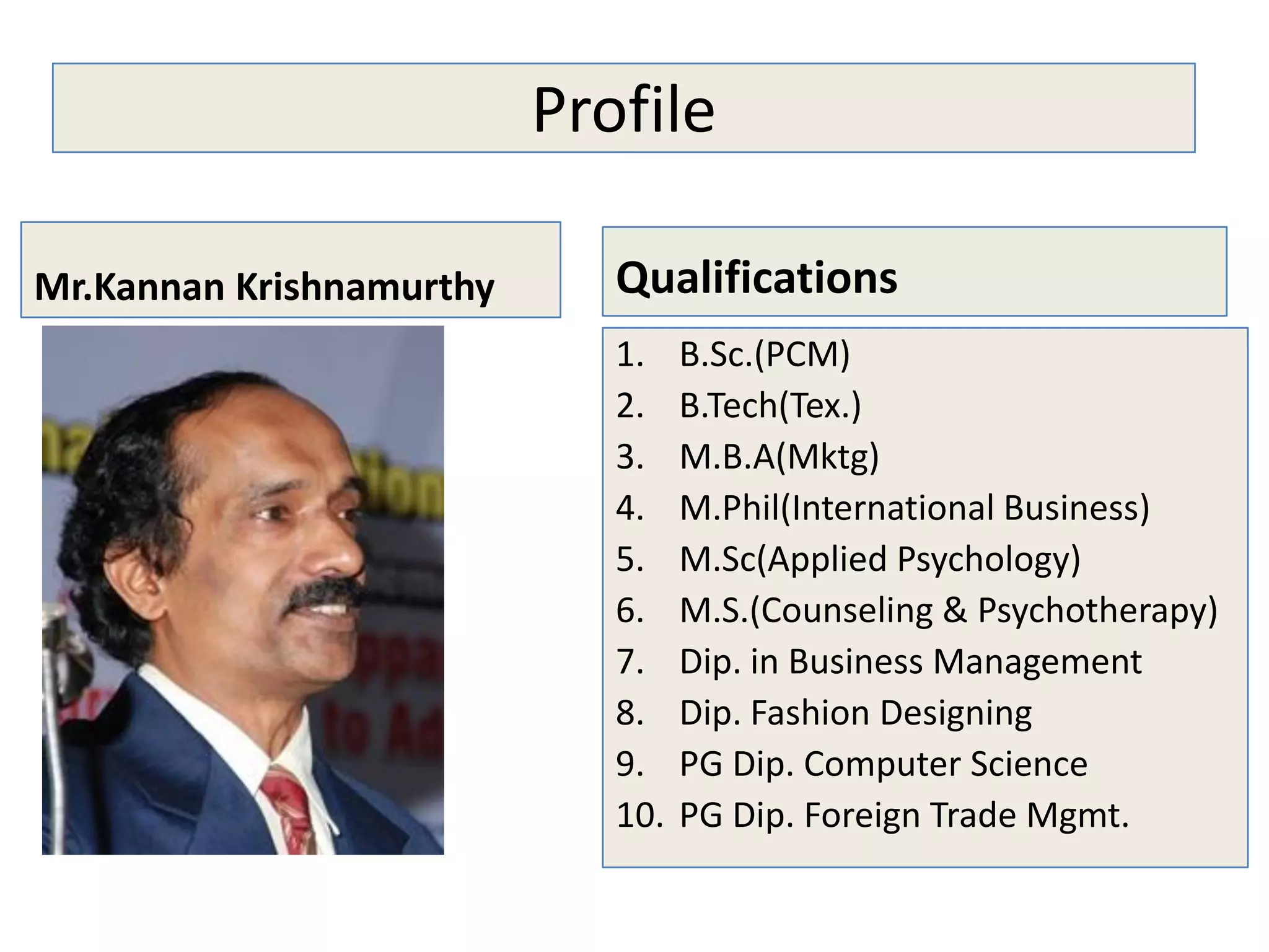 Kannan Krishnamurthy Profile PowerPoint Presentation-1 | PDF