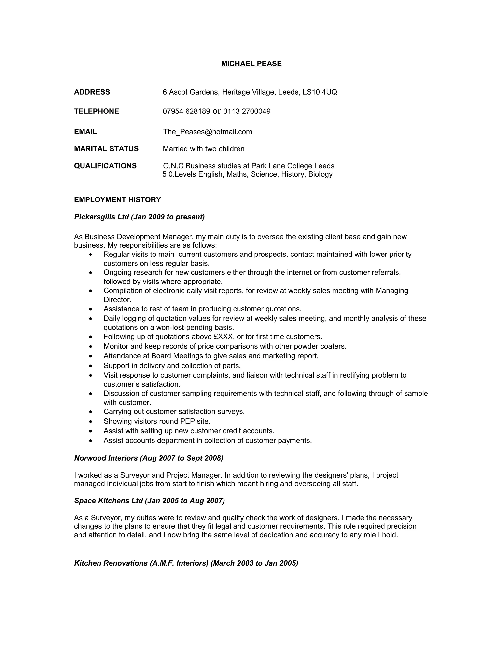 Michael Pease CV | DOC