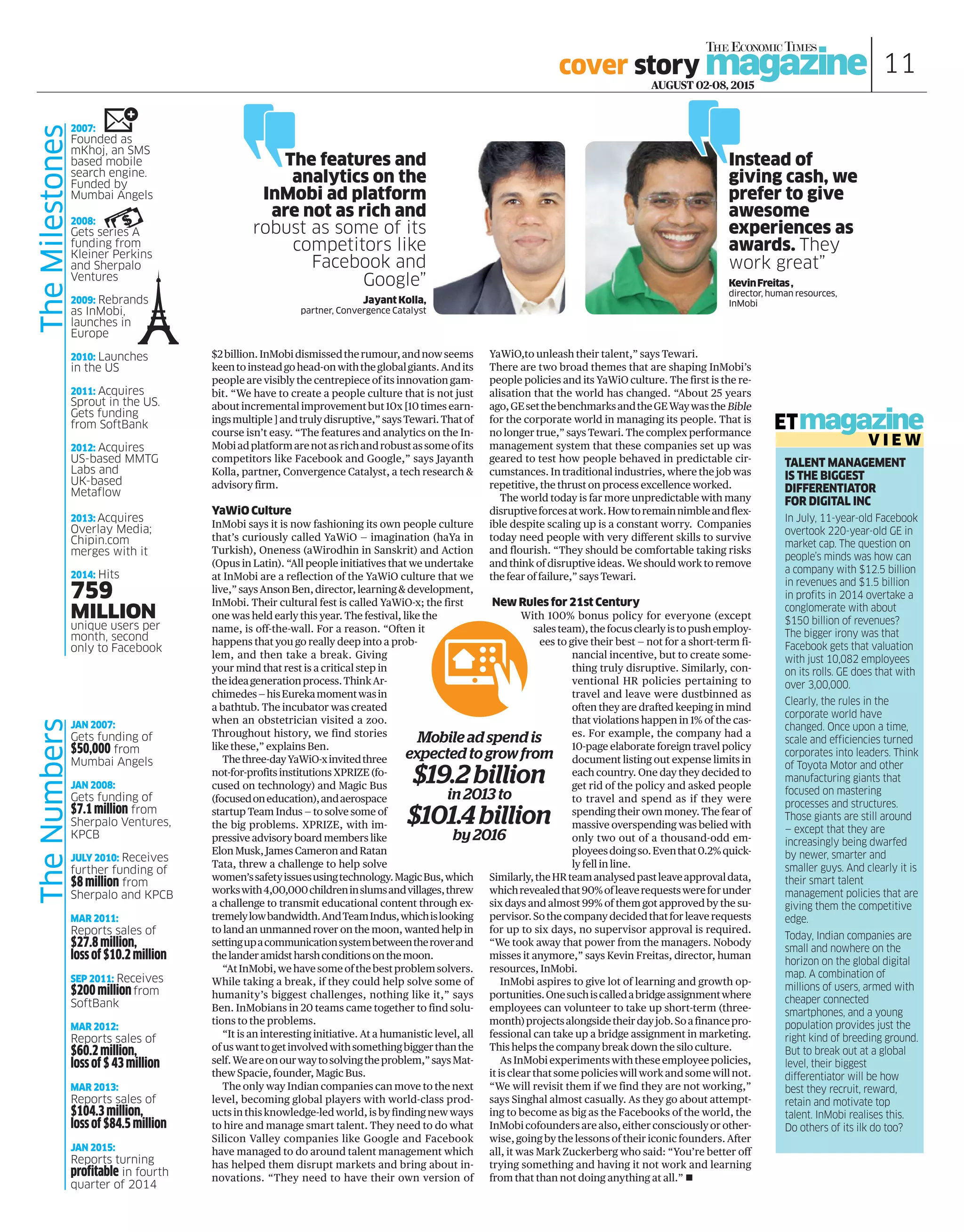 InMobi - Most Innovative Indian Company - ET Aug 2015 | PDF