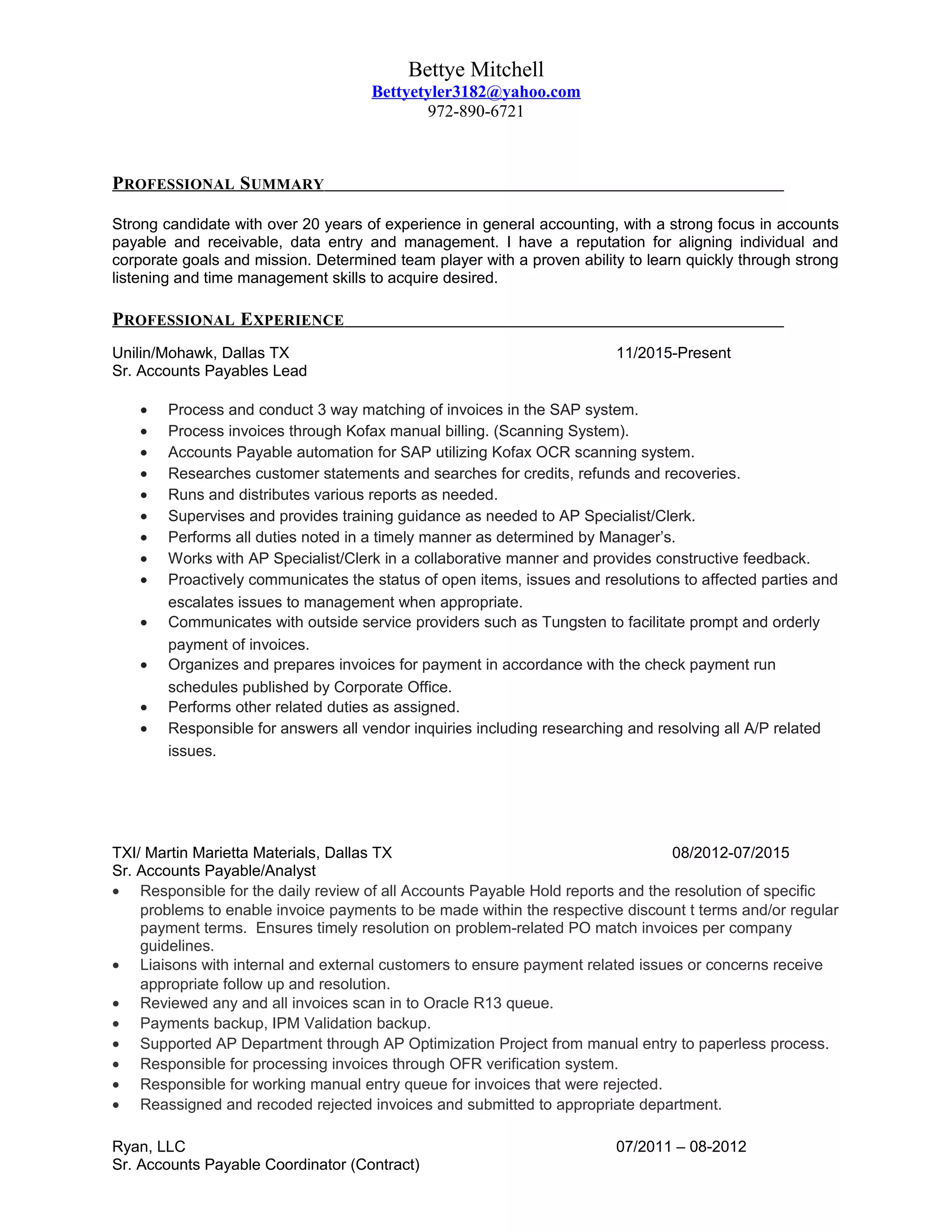Bettye Update Resume | DOC