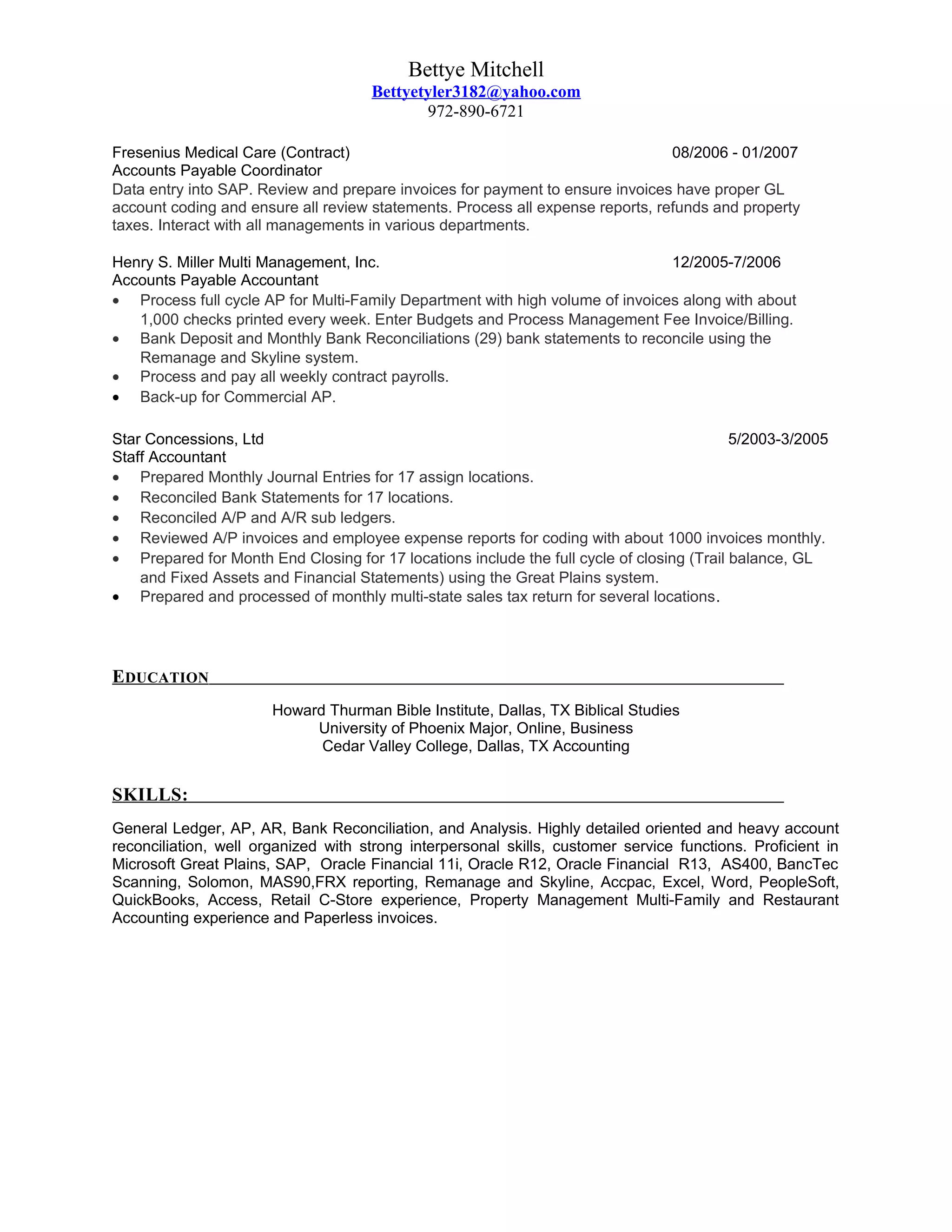Bettye Update Resume | DOC