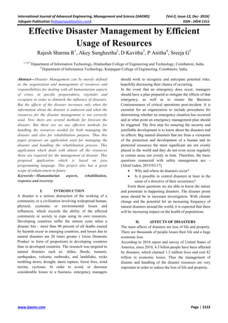 effective disaster management by efficient usage of resources | PDF