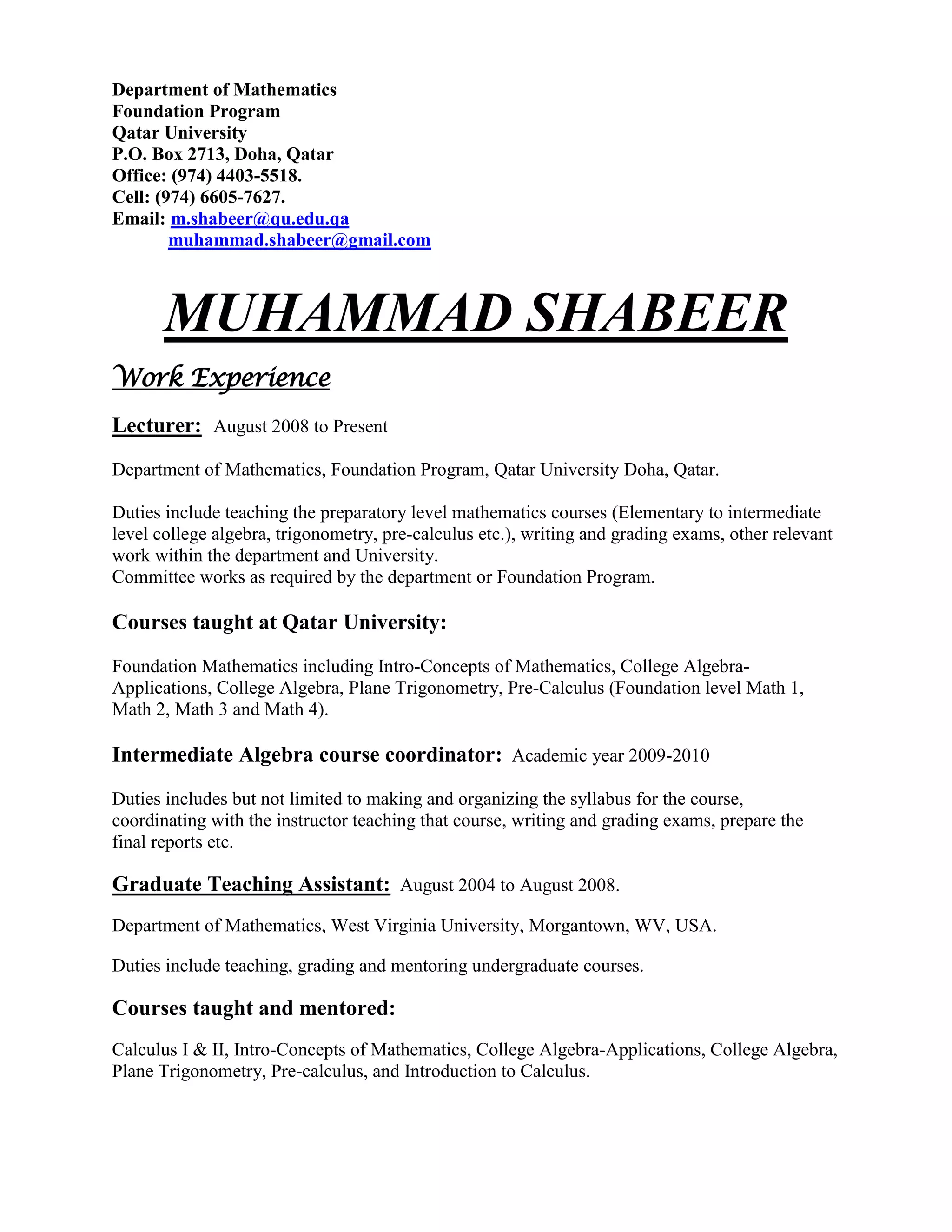 CV-Muhammad Shabeer | PDF