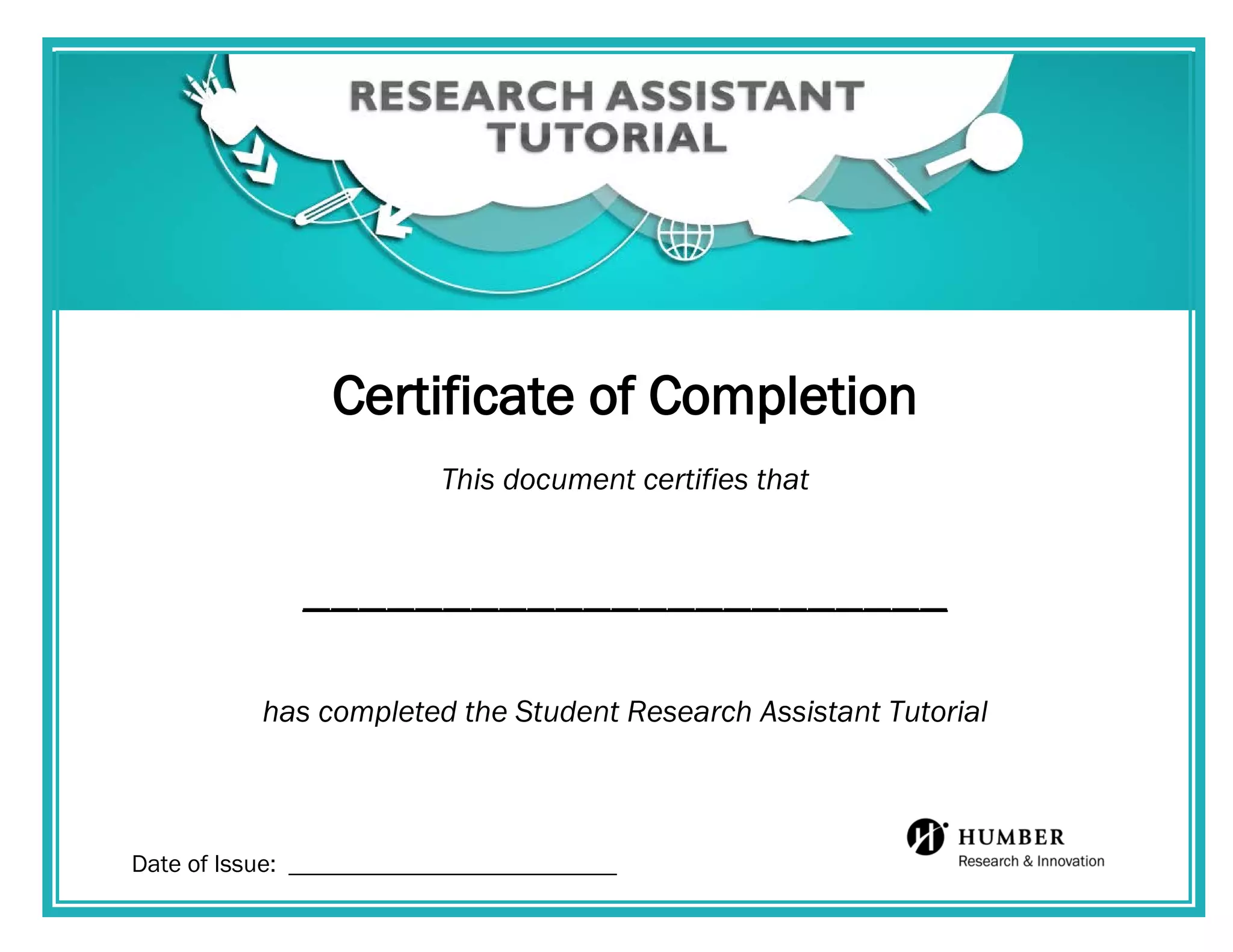 Certificate of completion, Research Assistant Tutorial | PPT