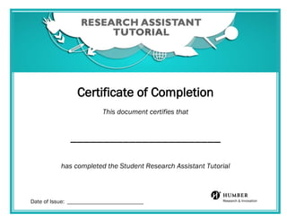 Certificate of completion, Research Assistant Tutorial | PDF