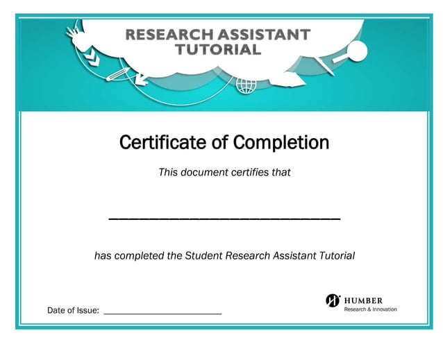 Certificate of completion, Research Assistant Tutorial | PPT