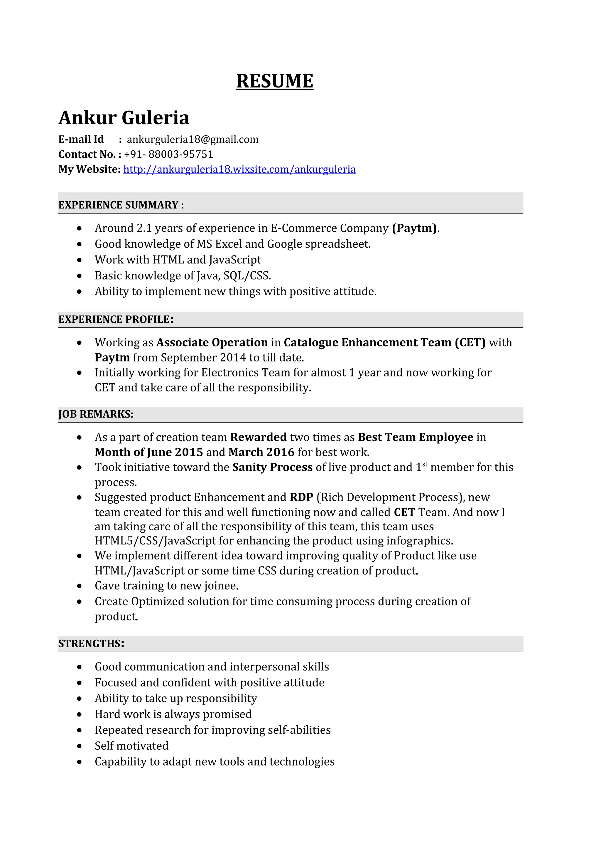 Ankur_ Resume | DOC | Web Development | Internet