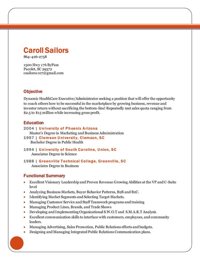 Caroll Sailors2 Resume | DOCX | Healthcare Industry | Industries