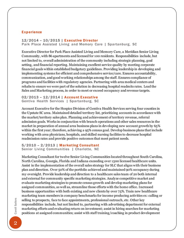 Caroll Sailors2 Resume | DOCX | Healthcare Industry | Industries