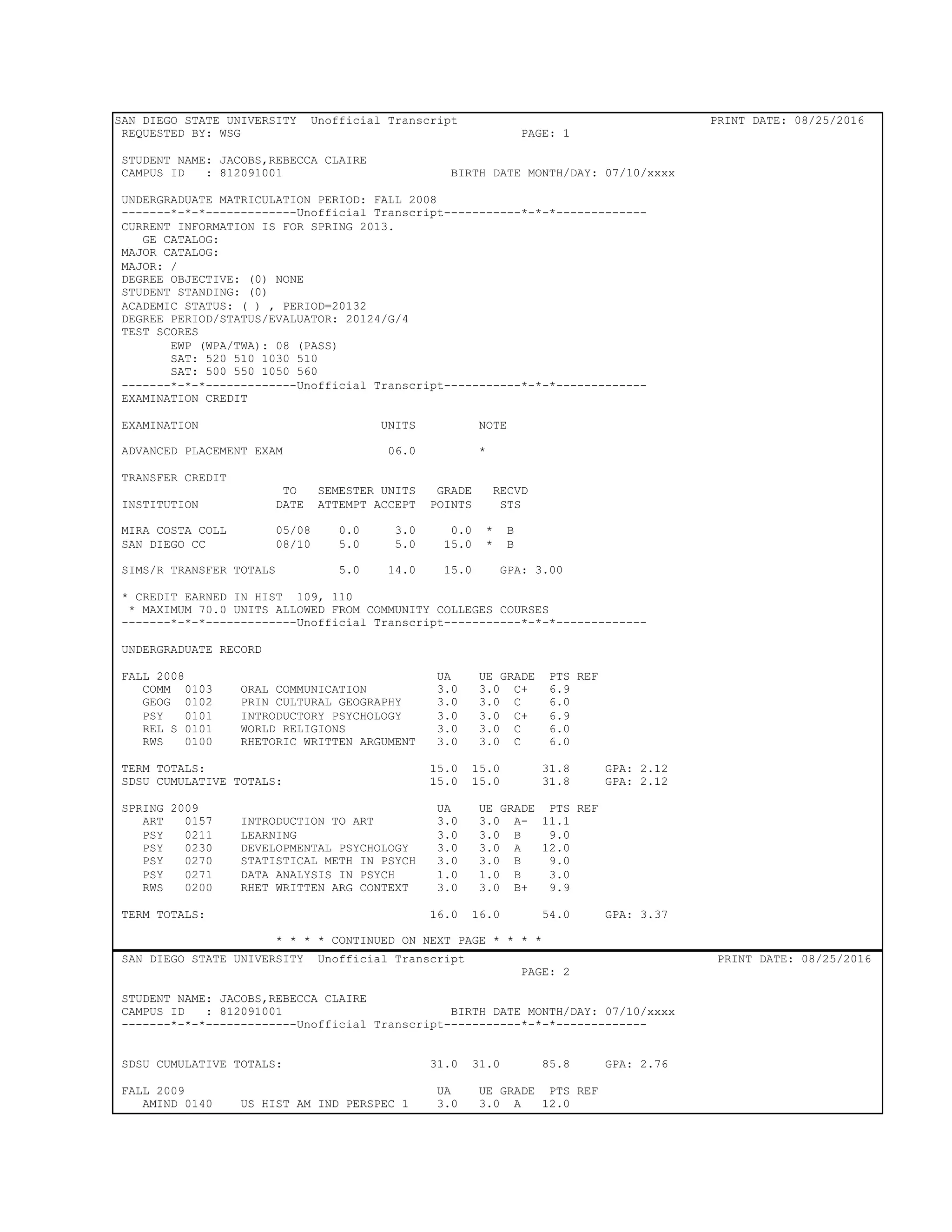 Unofficial Transcript | DOCX