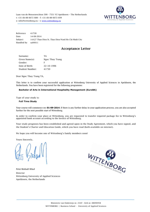 offer letter Wittenborg