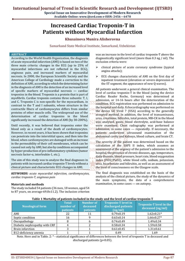 Increased Cardiac Troponin T in Patients without Myocardial Infarction ...
