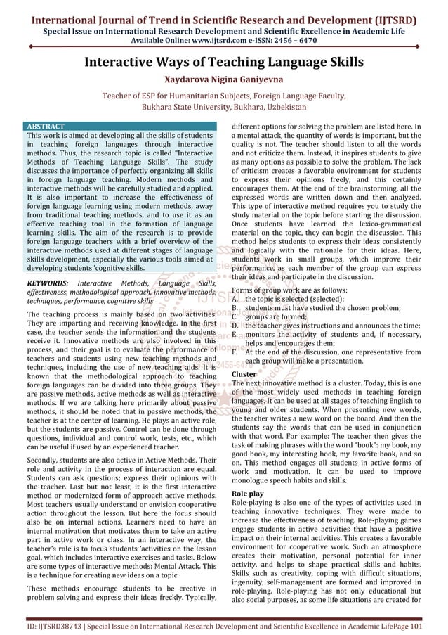 Interactive Ways of Teaching Language Skills | PDF