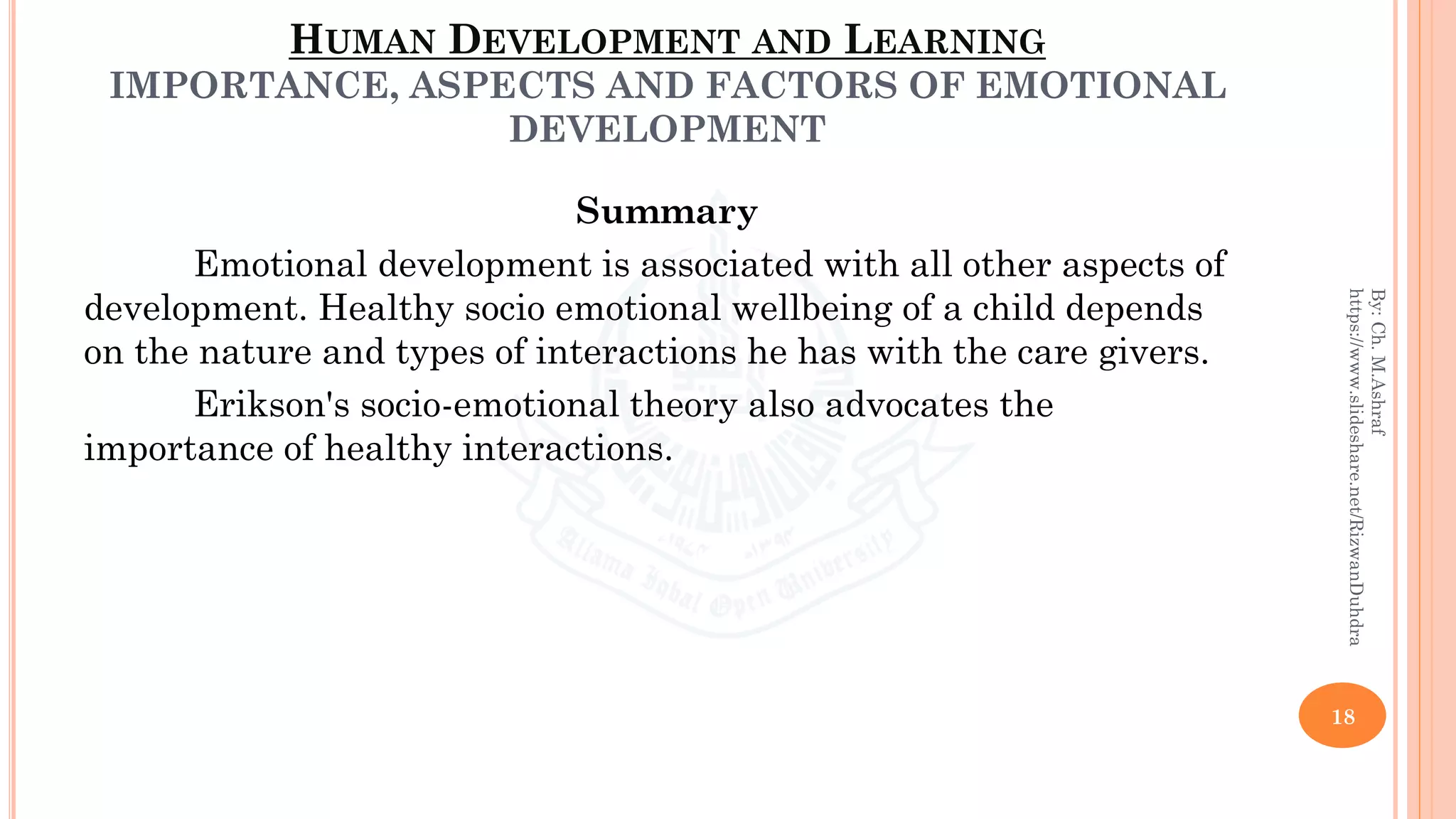 IMPORTANCE, ASPECTS AND FACTORS OF EMOTIONAL DEVELOPMENT | PDF