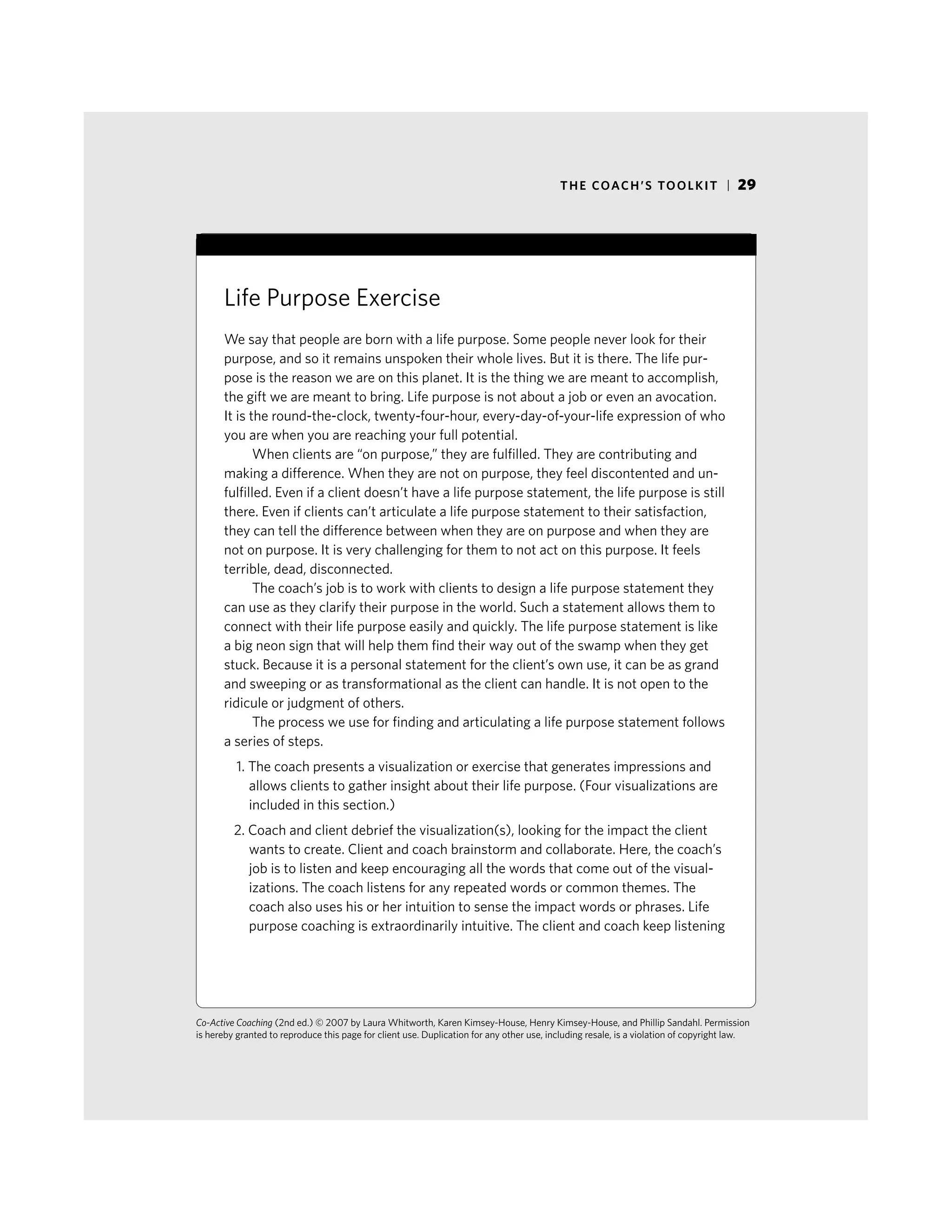 Life purpose exercise | PDF