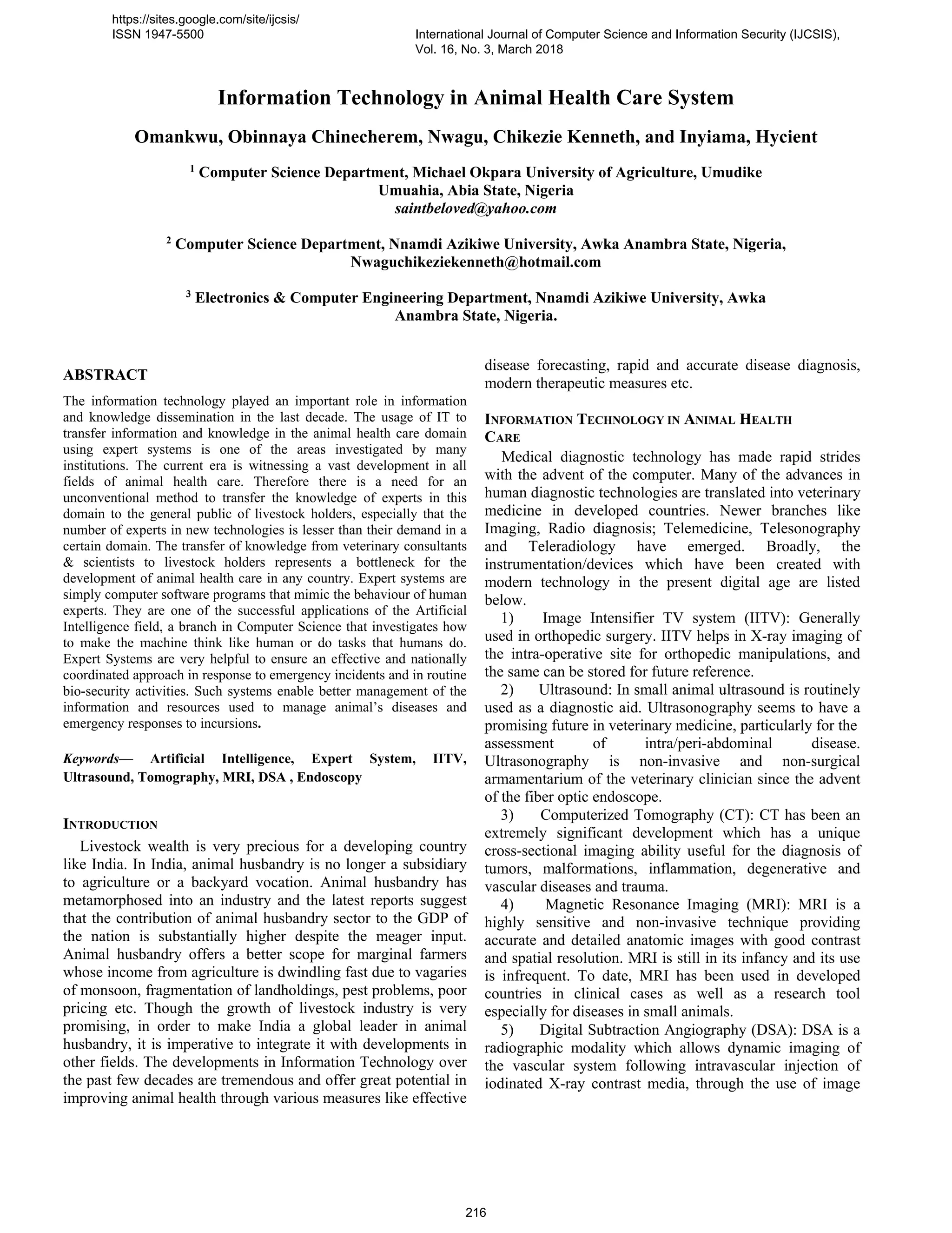 Information Technology in Animal Health Care System | PDF
