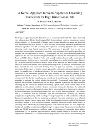 A Kernel Approach for Semi-Supervised Clustering Framework for High Dimensional Data | PDF