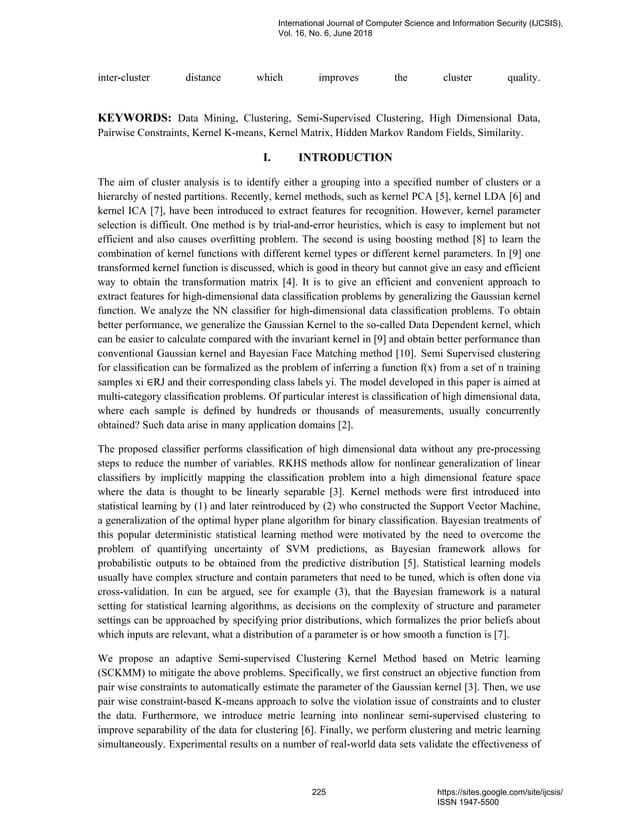A Kernel Approach for Semi-Supervised Clustering Framework for High Dimensional Data | PDF