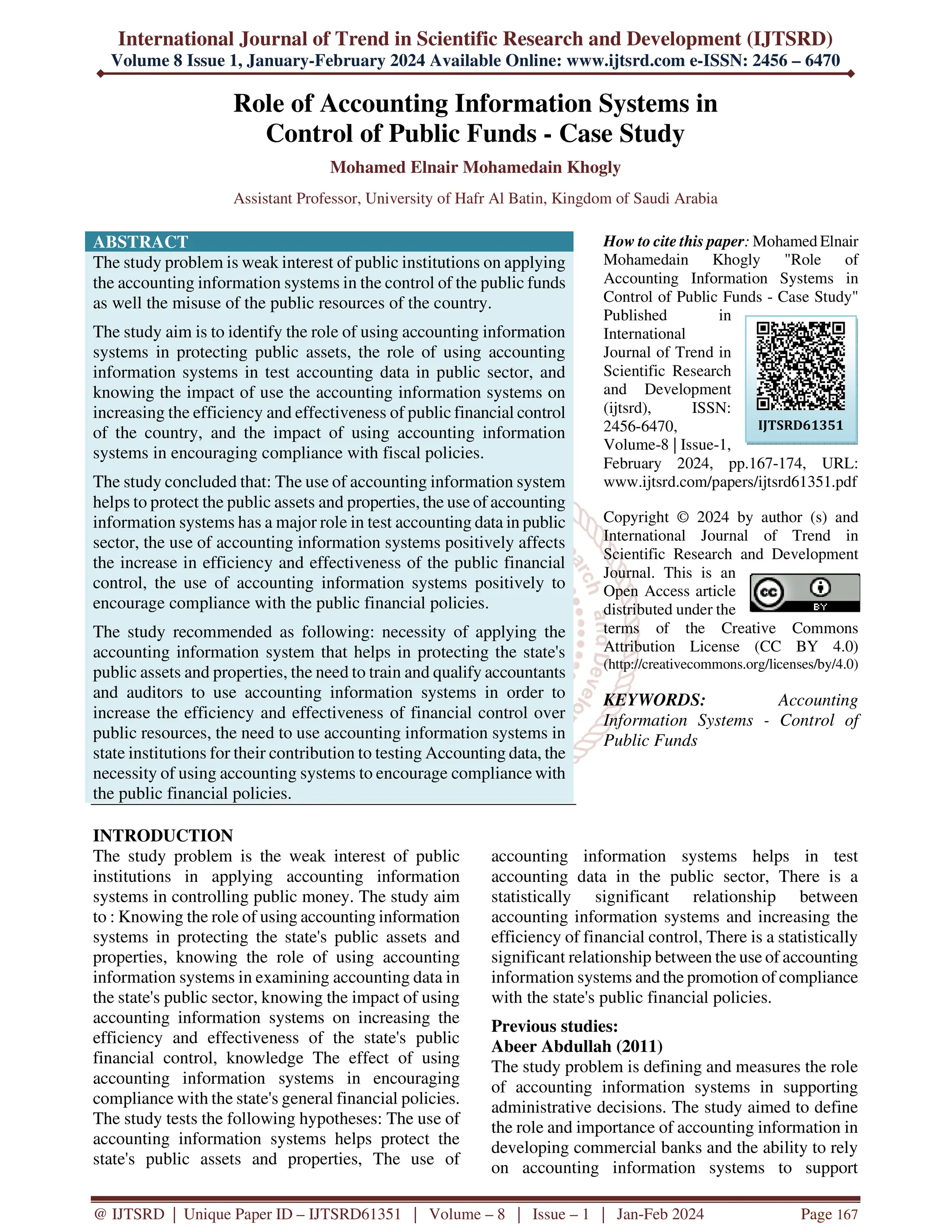Role of Accounting Information Systems in Control of Public Funds Case ...